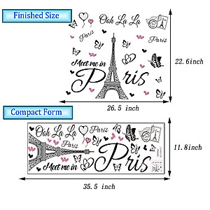 Paris Tower Wall Decal Paris Eiffel Tower Wall Sticker Vinyl Eiffel Tower Peel and Stick Wall Decals Removable Self-Adhesive Stickers Paris Tower Wall Decor for Bedroom Kitchen Office Background Livin