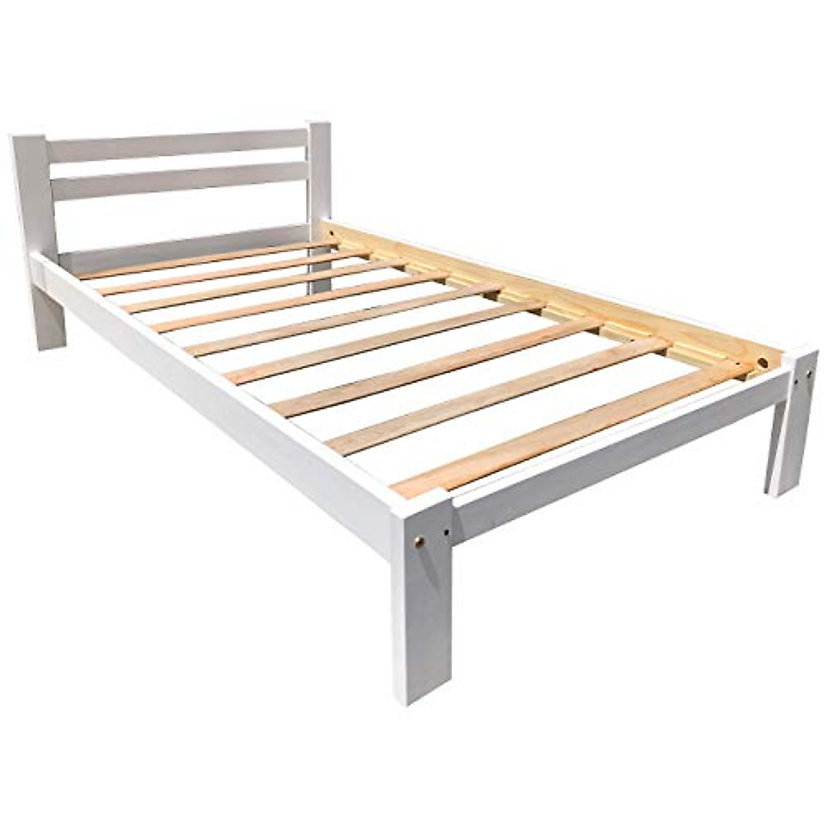 Amazonas Twin Size Bed Frame Solid Pine Wood and Hardwood Slats Support White Finish Wooden White Kids Bed Single Suitable for Boys Girls Bedroom Wooden Bed Frame