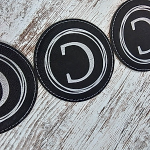 Round Handmade Coasters - Personalized Coasters Set of 6 - Custom Engraved Barware Decorations - Leather Bar Decor - Man Cave Father's Day Present (Black/Silver)
