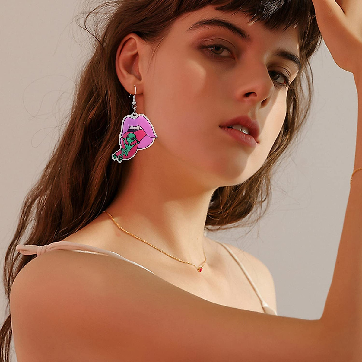 TIANBANGSHI Fun Cute UFO Space Dangle Earrings Novelty Weird Acrylic Aliens Earrings for Women (alien-3)