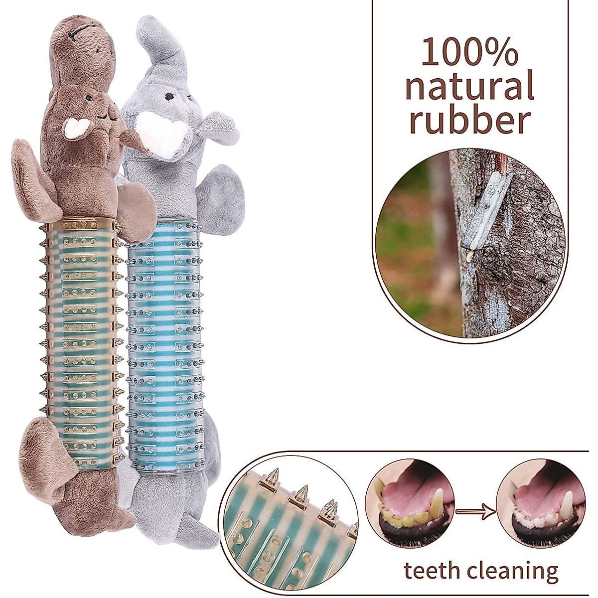 CCDAY Plush Squeaky Dog Chew Toys 3 Packs, Indestructible Tough Durable Dog Toothbrush Toys for Small and Medium Dogs Natural Material Dental Care Puppy Toys (Brown& Gray)