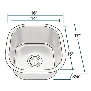 MR Direct 1716-16-ENS Stainless Steel Undermount Single Bowl Kitchen Sink with Additional Accessories, 16 Gauge