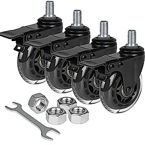 8T8 3 Inch Rubber Caster Wheels Heavy Duty with Brakes, 1/2''-13 x 1" Threaded Stem Casters Set of 4 (Screw Diameter 1/2", Length 1"), Quiet and Smooth Rolling Castors for Furniture Hardwood Floors