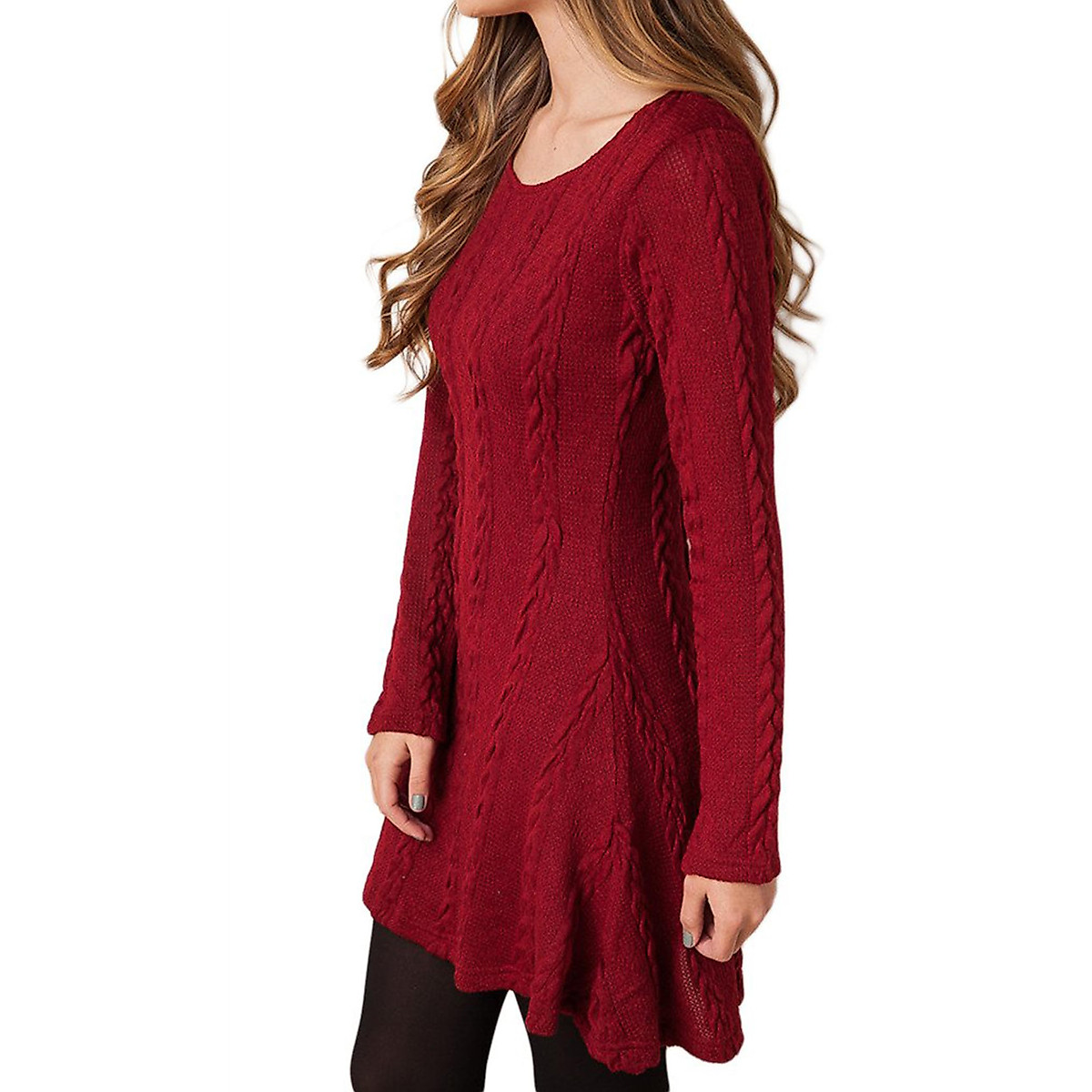 Mansy Womens Knitted Crewneck Sweater Dress Red Medium