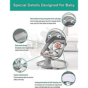Baby Swings for Infants, Bluetooth Baby Bouncer, Intelligence Timing Electric Baby Rocker with Music Speaker, Preset Lullabies, 5 Point Harness Belt, 5 Speeds & Remote Control
