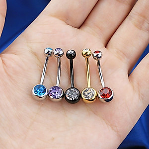 OUFER 16mm Belly Button Rings Pack 14G Surgical Steel Shiny CZ Belly Rings Set Belly Piercing Jewelry Crystal Balls Navel Rings