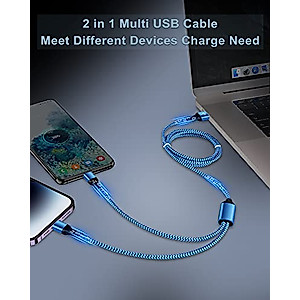 Multiple Charger Cable 2 in 1 iPhone and Android USB Charging Cable, 4ft Nylon Braided Multi Charging Cable with Type-C/Lightning Port Compatible with iPhone 14 Pro Max/14/13/12, iPad, Samsung, Google