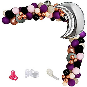 HPWF Halloween Witch Party Decorations Purple Black Gray Balloon Garland Arch With Moon Balloons For Halloween Witch Theme Baby Shower Birthday Bachelorette Party