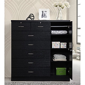 Pemberly Row Tall 7 Drawer Chest with 2 Locking Drawers and Garment Rod or Extra Storage in Black