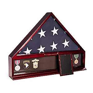 Unknown1 Handcrafted Military Flag and Medal Display Wood Case Large Cherry Finish