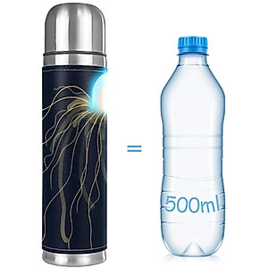 Stainless Steel Leather Vacuum Insulated Mug Jellyfish Thermos Water Bottle for Hot and Cold Drinks Kids Adults 16 Oz