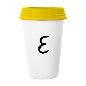 PUROXX greek alphabet epsilon black coffee tea mug pottery cup yellow lid