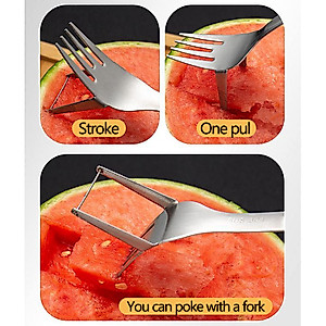 HUIKDY Watermelon Fork Slicer, 2-in-1 Watermelon Slicer Fork Stainless Steel Cutter, Summer Watermelon Cutting Fork, Multi-Purpose Fruit Forks (3pc)