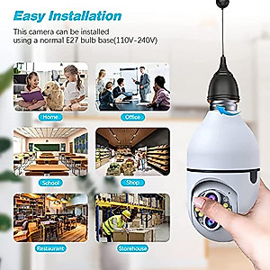 EYETOO Wireless WiFi Light Bulb Security Camera Outdoor, 10x Zoom 360 Degree PTZ Panoramic Light Socket Security Camera for Home with FHD 1080P Color Night Vision, Auto Tracking, Two-Way Talk, Alerts
