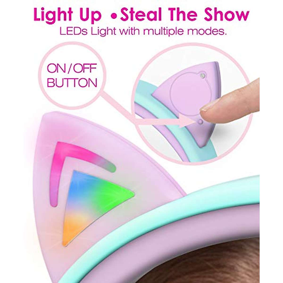 FosPower Kids Headphones with LED Cat Ears, 3.5mm On-Ear Wired Headset with Laced Cables for iPad/Smartphones/PC/Kindle/Tablet/Laptop/School (Max Volume 85dB)