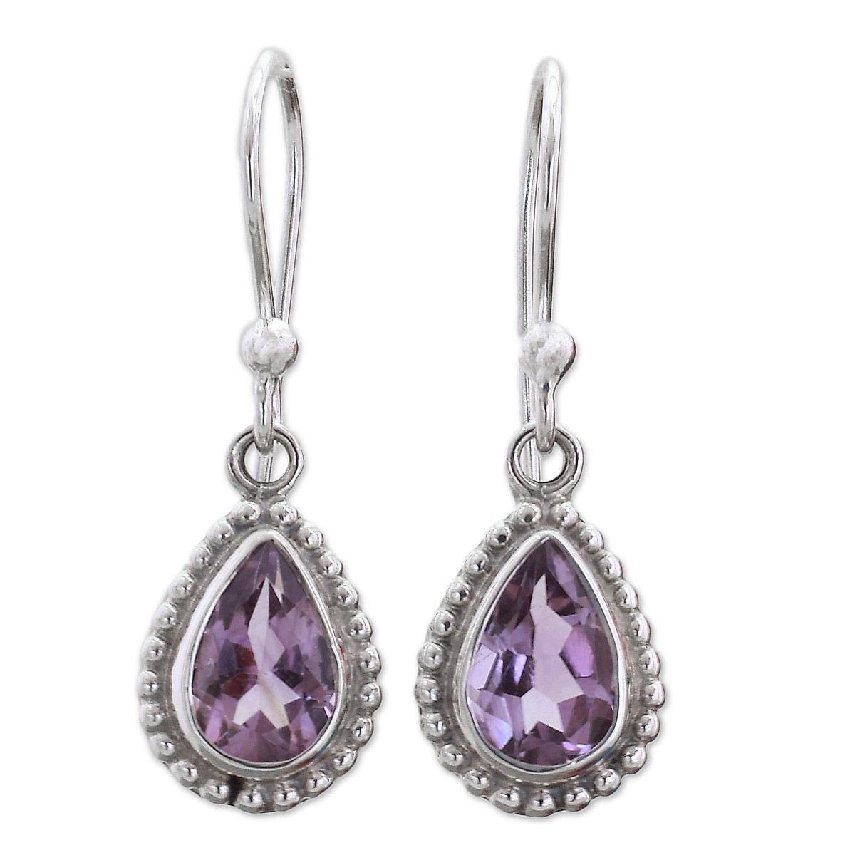 NOVICA Artisan Handcrafted Amethyst Dangle Earring | Sterling Silver Dangle Earring | Birthstone Earring For Women | Stone Dangle Drop Earring | Cushion Cut Drop Earring | Silver Oval Dangle Earrings