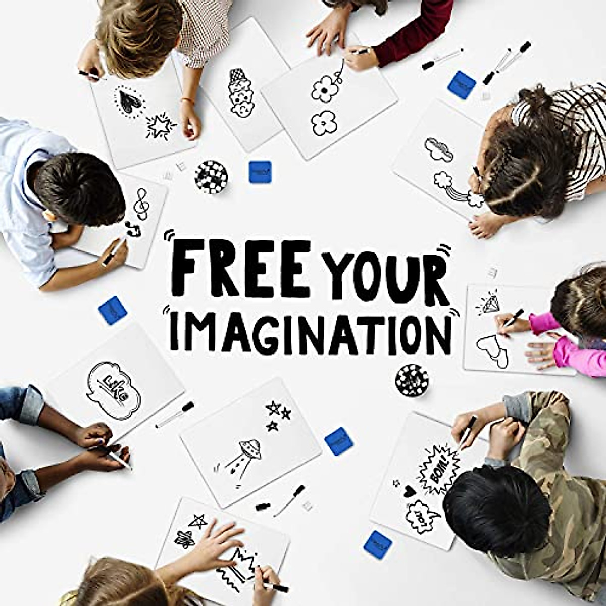 Magicfly Double-Sided Small White Board for Classroom, 9 x 12 Inches Dry Erase Lap Boards, Bulk Pack of 16 Mini White Board for Student, Teachers, Office, with 16 Pens, 16 Erasers & 16 Pen Clips