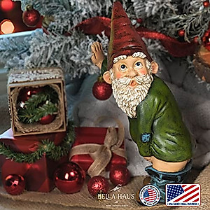 BELLA HAUS DESIGN Gnome Statue - 10.3" Tall Polyresin - Willy The Peeing Garden Gnome for Lawn Ornaments, Indoor or Outdoor Decorations - Red and Green Funny Gnomes