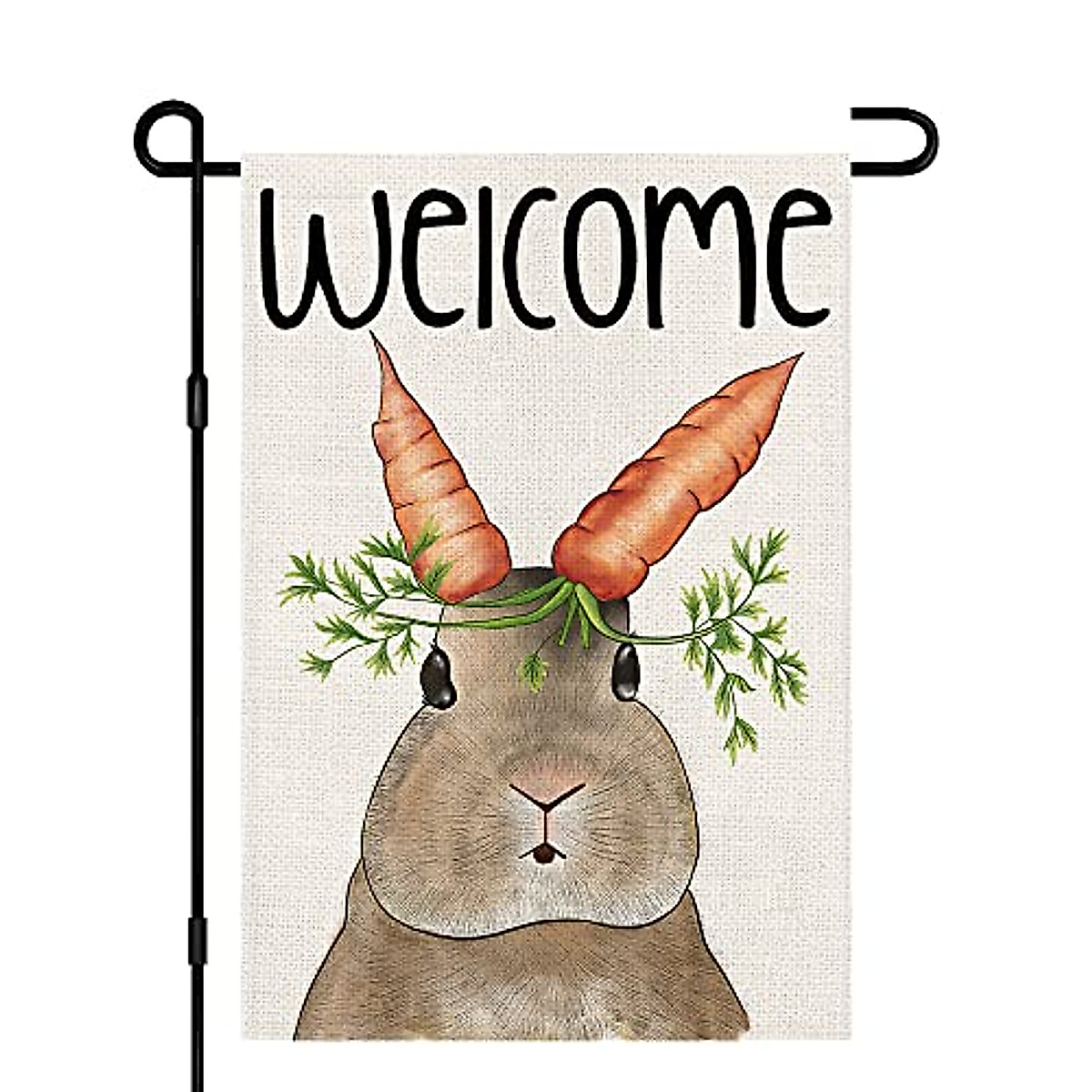Easter Bunny Garden Flag 12x18 Inch Burlap Double Sided Outside, Welcome Easter Carrot Holiday Sign Yard Outdoor Decoration DF218