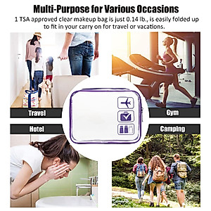 MODENGKONGJIAN TSA Approved Toiletry Bag, 3 Pcs Clear Toiletries Bags Quart Size Travel Makeup Cosmetic Bag for Women Men, Carry on Airport Airline Compliant Bag (Purple)