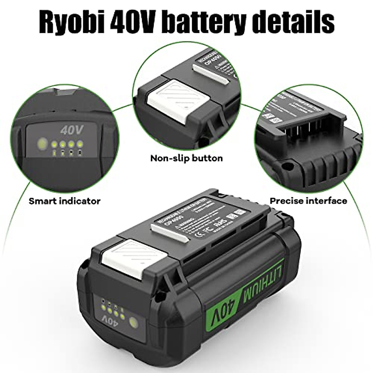 Bakipante 6.5Ah 40V Battery Replacement for Ryobi Battery 40V Compatible with Ryobi 40V Lithium Battery OP4060 OP4050A OP4040 OP4030 OP4026 OP4015