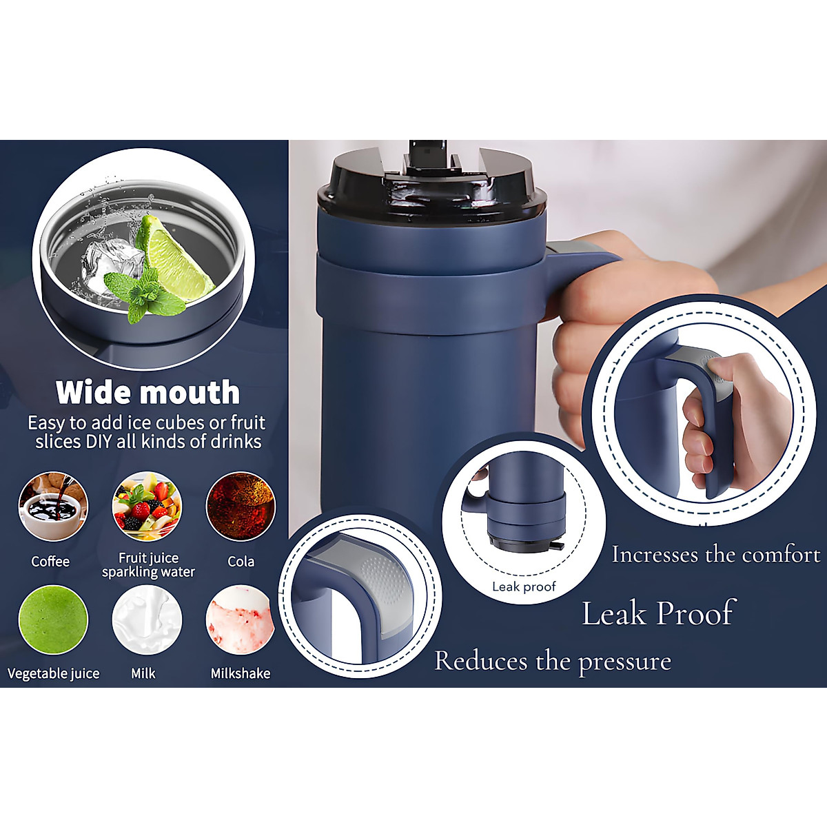 Sama Goods Cafeteria Coffee Mug with Handle for Hot and Cold Drinks, Travel Mug (auter space blue), 40 OZ, FC094