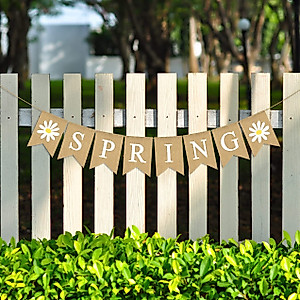 Jute Burlap Daisy Spring Banner Daisy Themed Spring Party Kitchen Mantle Fireplace Decoration