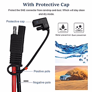 Cigarette Lighter SAE Battery Charger Cable, 16AWG 12V Cigarette Lighter Plug to SAE Quick Release Adapter Extension Charging Cable with Fuse and LED Light 5FT