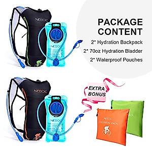 Neboic 2Pack Hydration Backpack Pack with 2L Hydration Bladder - Lightweight Water Backpack Keeps Water Cool up to 4 Hours with Big Storage for Kids Women Men Hiking Cycling Camping Music Festival