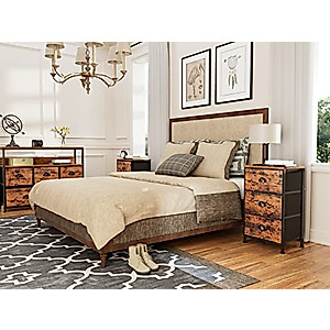 Furologee Nightstand with 3 Fabric Drawers, Tall End Table, Bedside Table for Storage, Small Dresser for Bedroom, Wooden Top for Living Room/Bedroom/Closet, Rustic Brown