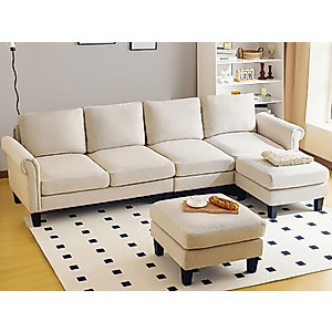 Redlife 110" Modular Sectional Sofa, Sectional Couches for Living Room, U Shaped Sectional Couch Convertible Sectional Sofa with Double Chaise, Comfy U Shaped Sectional Sofa for Living Room (Beige)