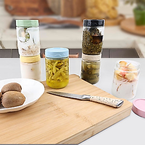 6-Pack 16 oz Glass jars with Airtight Lids,Leak Proof Mason jars,Overnight Oats Containers with Lids,Glass Food Storage Containers for Snacks Yogurt Spice Sugar,3-in-1 Cleaning Brush,3 pcs Brush Head