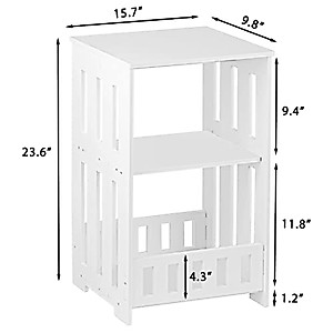 HAYOFAMY Side Table Night Stand, 3 Tier Narrow End Table with Display Shelf, Small Bookcase Bookshelf, Simple Bedside Table Storage Rack for Bedroom, Living Room, Office, Bathroom, White