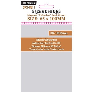 Sleeve Kings Magnum 7 Wonders Card Sleeves (65x100mm) - 110 Pack, 60 Microns