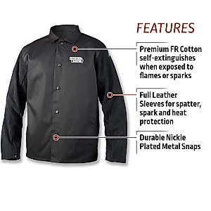 Lincoln Electric unisex adult Traditional Split Leather Sleeved Welding Jacket, Black, Medium US
