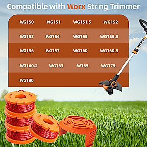 Eyoloty WA0010 String Trimmer Line 10ft 0.065”for Worx WG154 WG163 WG160 WG180 WG175 WG155 WG151 Weed Wacker Eater String with WA0653 GT Spool Cover 50006531 (10Spool + 2Cap)