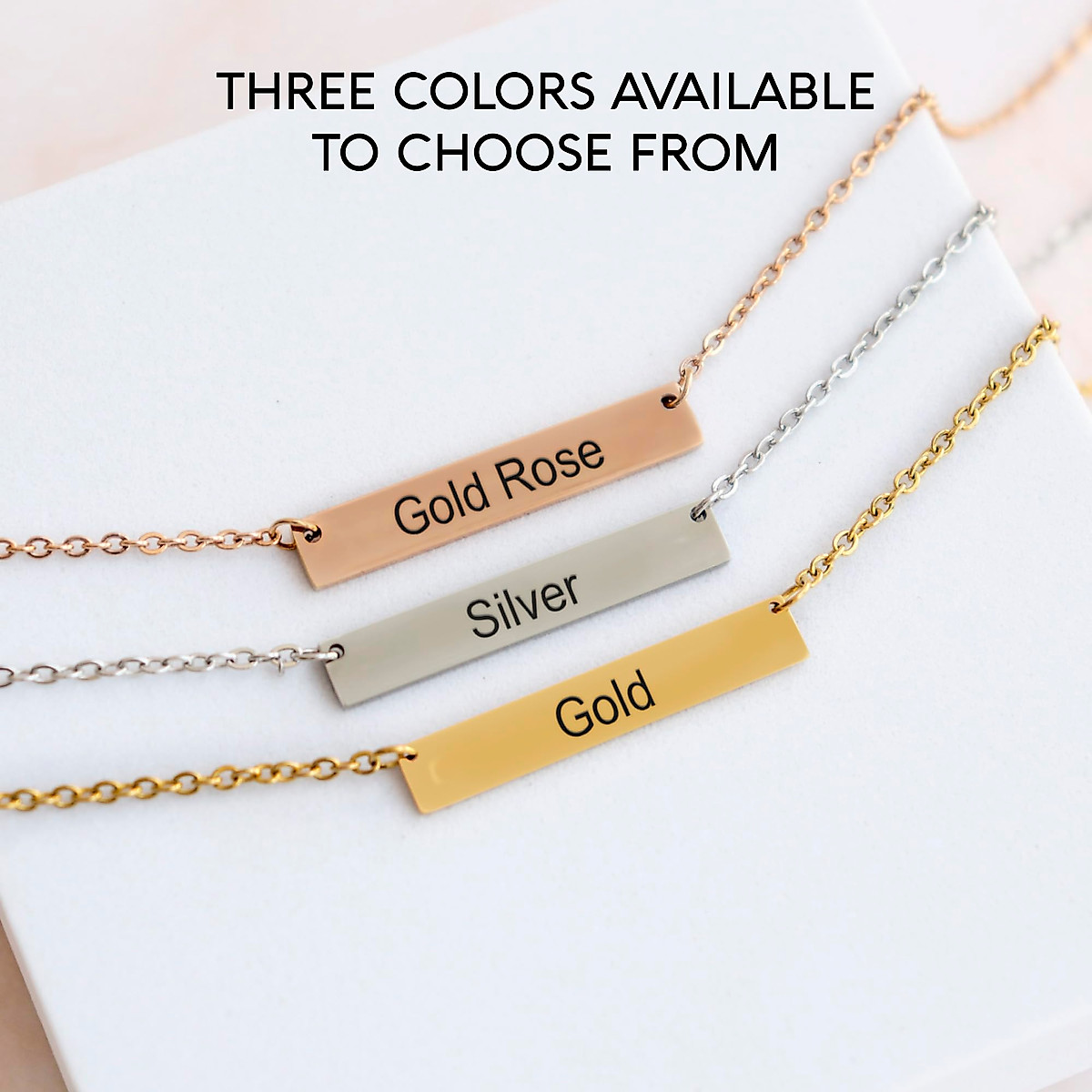 Personalized bar necklace for women, custom engraved stainless steel name plate necklace gift gold, silver and rose gold for mothers day, coordinates, dates, roman numeral, friendship, christmas