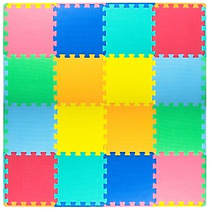 ProSource Foam Puzzle Floor Play Mat for Kids and Babies with Solid Colors, 36 or 16 Interlocking Tiles with Borders, Assorted
