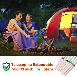 Marshmallow Roasting Sticks, Smores Skewers for Fire Pit, with Wooden Handle, Stainless Steel Telescoping Roasting Sticks, 32” Extendable Smores Sticks for Fire Pit, Campfire and Sausage BBQ Set of 6