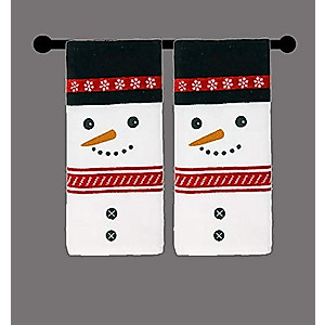 St. Nicholas Square Christmas Towels, White Bath Hand Towel Set of 2, Snowman Face Decorative Design 25 x 16 Inches for Bathroom Decorating for The Holidays