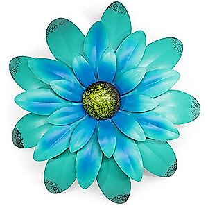 EASICUTI Blue Metal Flowers Wall Decor Metal Wall Art Decorations Hanging For Indoor Outdoor Home Bathroom Kitchen Room Bedroom Living Room Garden Patio Porch 12 Inch