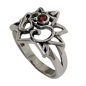 NOVICA Artisan Handmade Garnet Cocktail Ring .925 Sterling Silver from Indonesia Red Thought Meditation Yoga Birthstone Spiritual Inspirational 'Jeweled Om'
