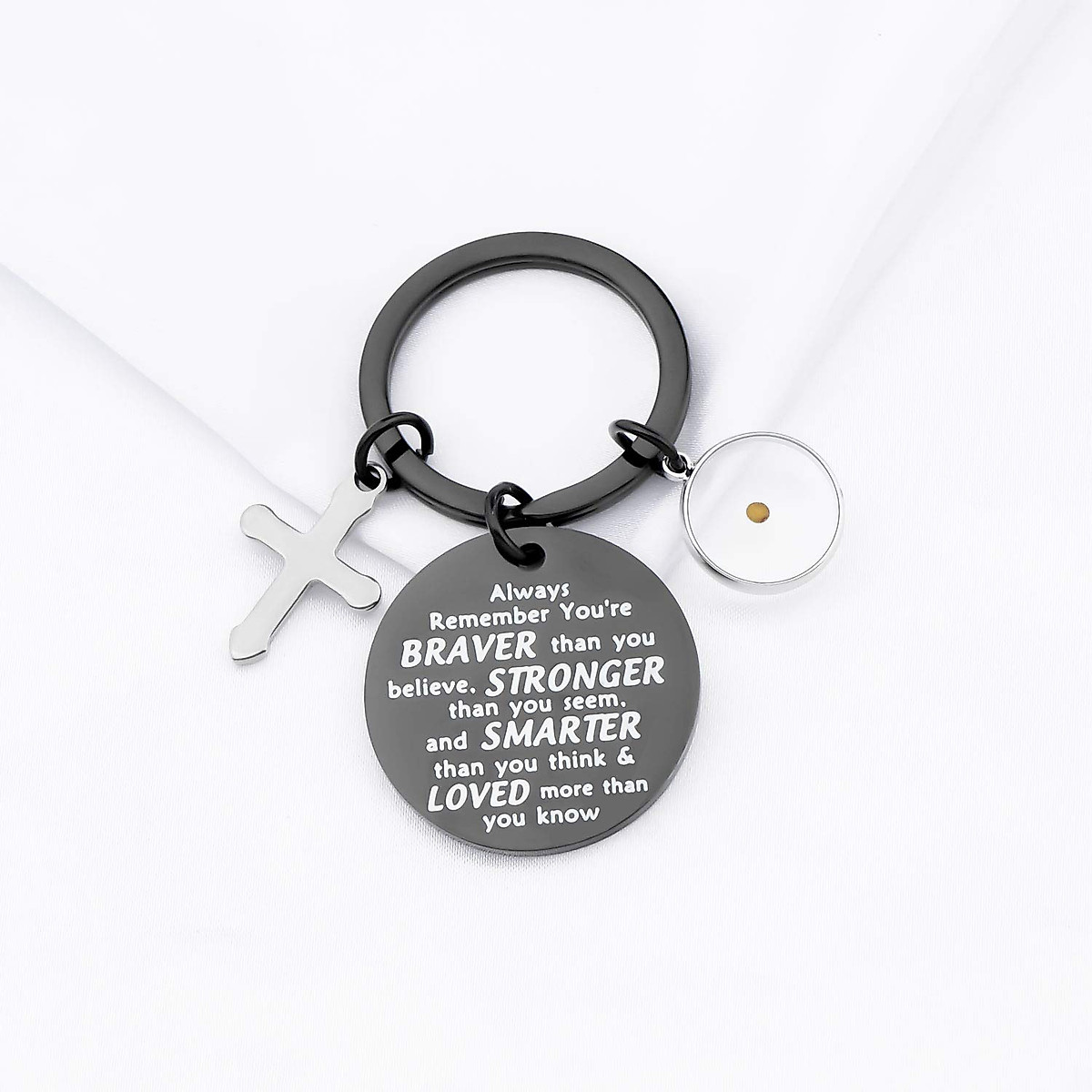 Faith Mustard seed Keychain Always Remember You’re Braver Than You Believe Keychain Inspirtaional Jewelry Gifts (black)