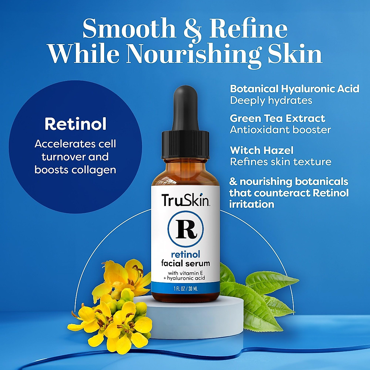 TruSkin Retinol Serum for Face – Gentle Anti-Aging Serum with Retinol, Hyaluronic Acid, and Vitamin E for A More Youthful Feel – Skin Care Made to Improve Fine Lines, Wrinkles, 1 fl oz