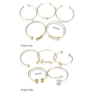 Cocazyw 19PCS Multiple Layered Stackable Bracelet for Women Open Cuff Wrap Bracelet for Girls Rose Gold Cuff Bracelets for Women Jewelry Adjustable Gold Bangles Set Gifts (Gold)