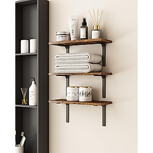 HOLISUN Floating Shelves, Set of 3, Wall Mounted, Wood, for Bathroom, Bedroom, Living Room, Kitchen, Small Storage Shelves (Brown)