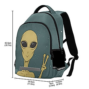 ALAZA Martian Alien Peace Sign Retro Backpack Purse for Women Men Personalized Laptop Notebook Tablet School Bag Stylish Casual Daypack, 13 14 15.6 inch