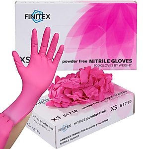 FINITEX Pink Nitrile Disposable Latex-Free Gloves - 3.5mil 100PCS/Box Powder-Free 9inch Gloves Guantes de Nitrilo Cleaning Medical Exam Food Cooking Gloves(100, X-Small)