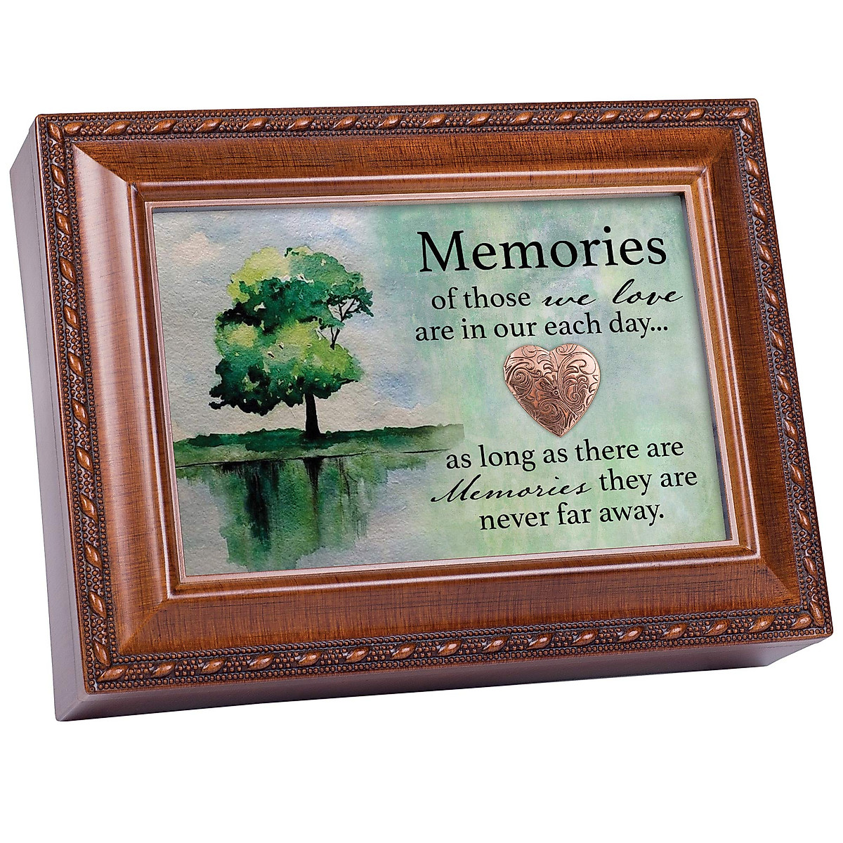 Cottage Garden Memories of Those We Love Woodgrain Rope Trim Music Box Plays Wind Beneath My Wings