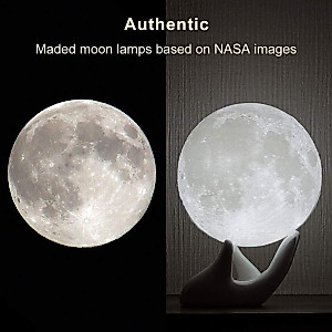 Mydethun 3D Moon Lamp with Ceramic Base, Mothers Day Gift, LED Night Light, Mood Lighting with Touch Control Brightness for Women,Home Décor, Bedroom, Kids Birthday, 3.5 Inch - White & Yellow